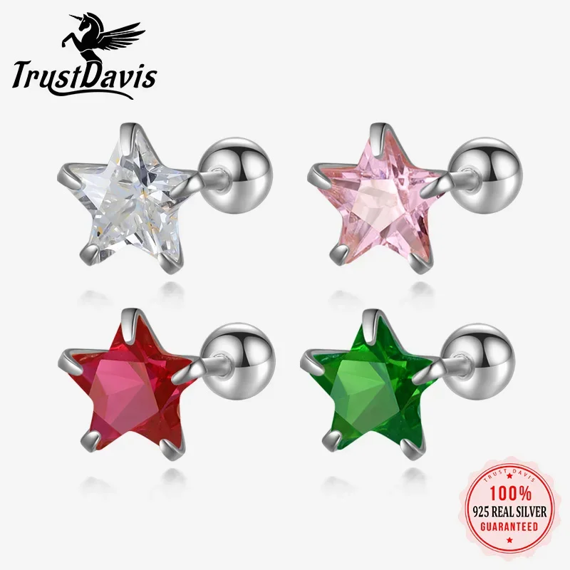 TrustDavis-Girls-925-Sterling-Silver-Romantic-Star-CZ-Bead-Screw-Stud ...