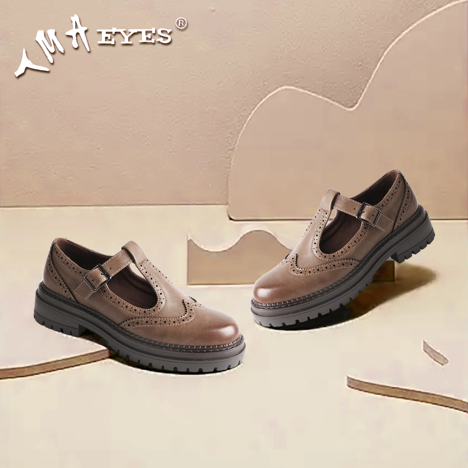 Spring/Summer Retro Round Head Carved Mary Jane Women's Brogue Leather ...