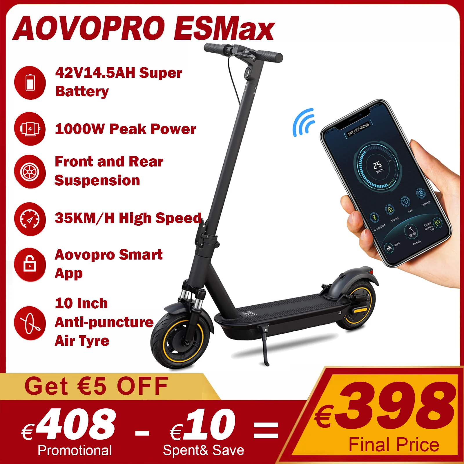 AOVOPRO-ESMax-1000W-Electric-Scooter-for-Adults-42V14-5AH-35KM-H-Smart ...