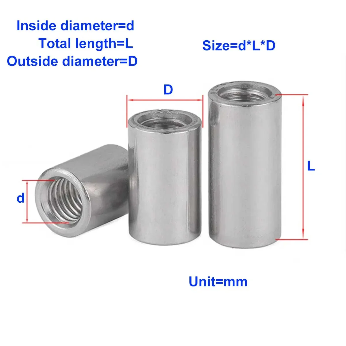 304-Stainless-Steel-Extended-Nut-Cylindrical-Thickened-And-Raised ...
