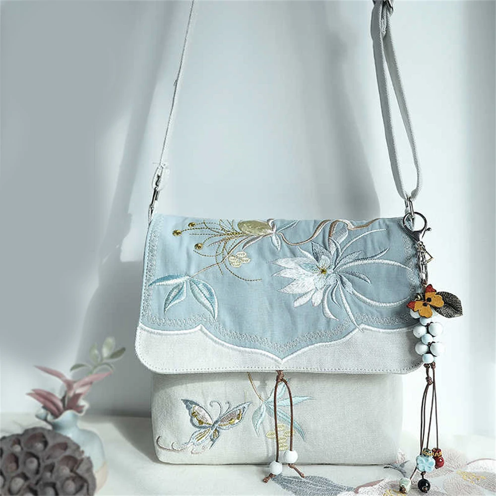 Simple Square Schoolbag Chinese Ancient Style Hanfu Zipper Canvas ...
