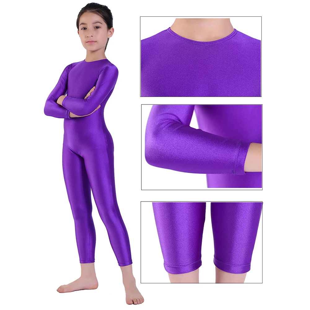 AOYLISEY Girls Full Body Long Sleeve Unitard Boys Dancewear Scoop Neck ...