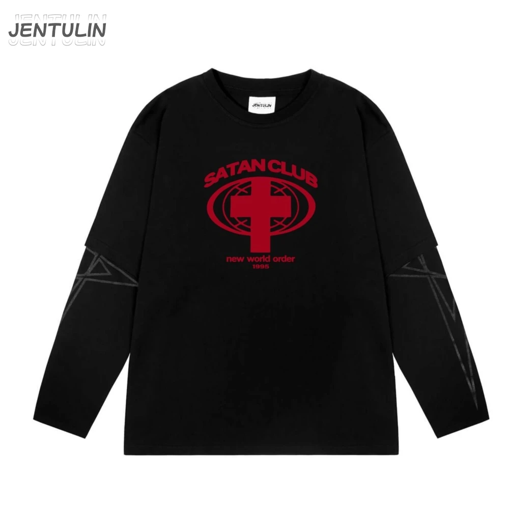 Harajuku Oversized Streetwear Men's Clothing SC Satan Club Graphic ...