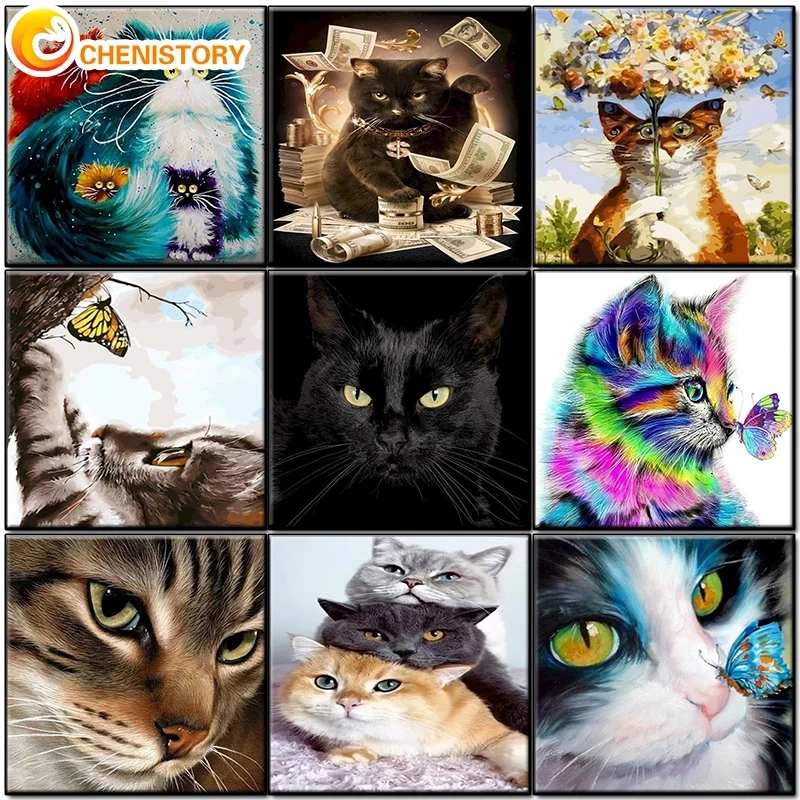 Cat Painting By Number Diy Animal On Canvas With Frame Oil Picutres ...