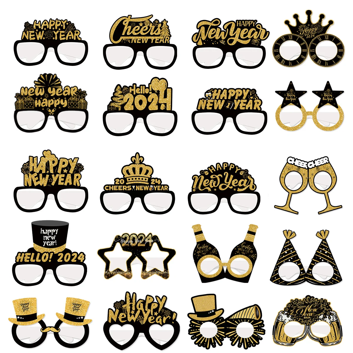 6-12pcs-Happy-New-Year-Eyeglasses-2024-Paper-Glasses-Frame-Photo-Booth ...