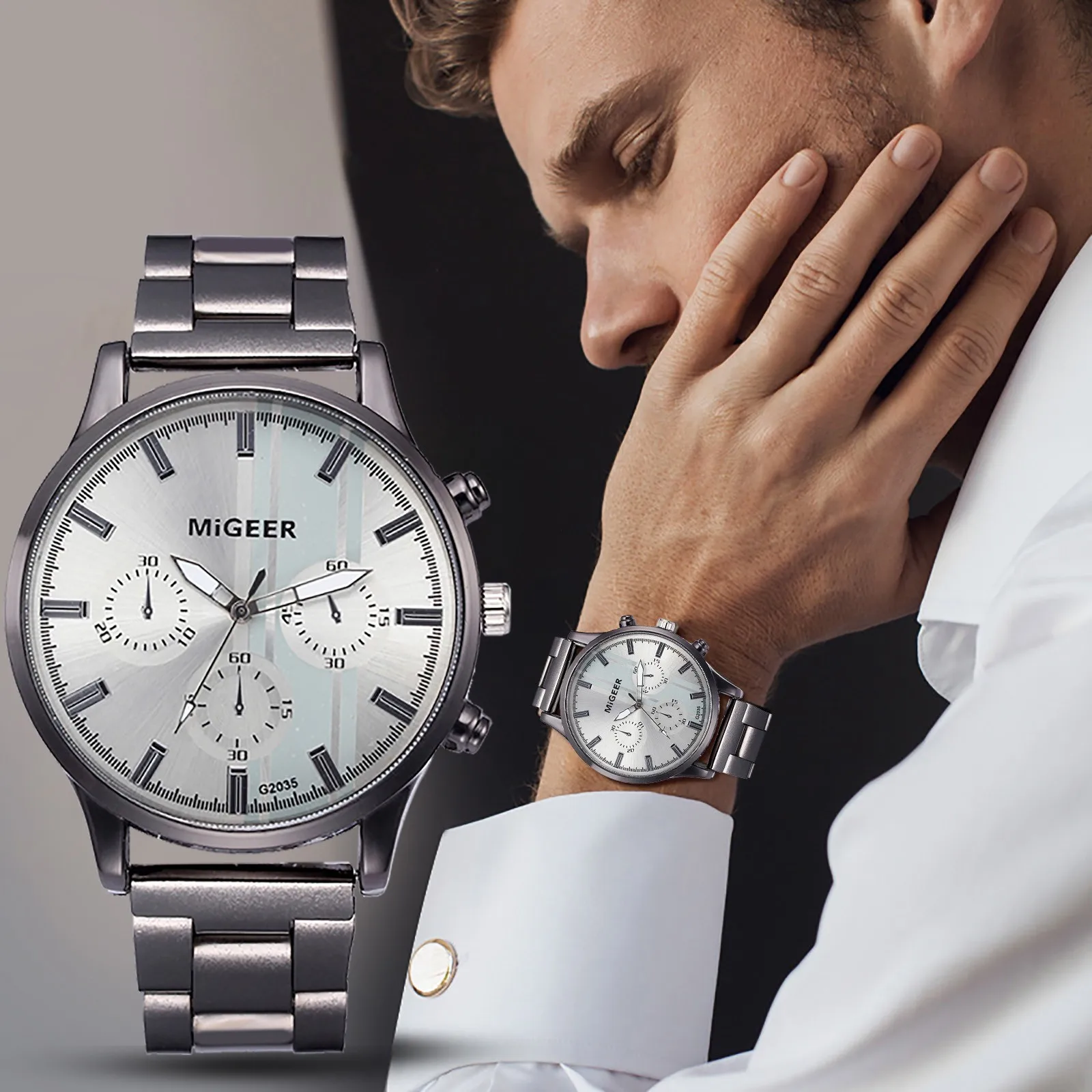 MiGEER Fashion S^imple Black Blue White Luxury Hollow Steel Watch Wrist ...