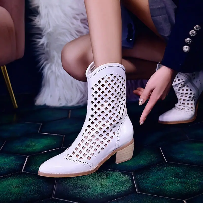 White-mesh-boots-hollowed-out-ankle-boots-women-s-summer-heel-new-cool ...