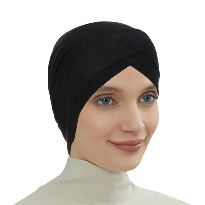 Forehead-Cross-Hijab-Cap-for-Ramadan-Solid-Color-Soft-Elastic-Muslim ...