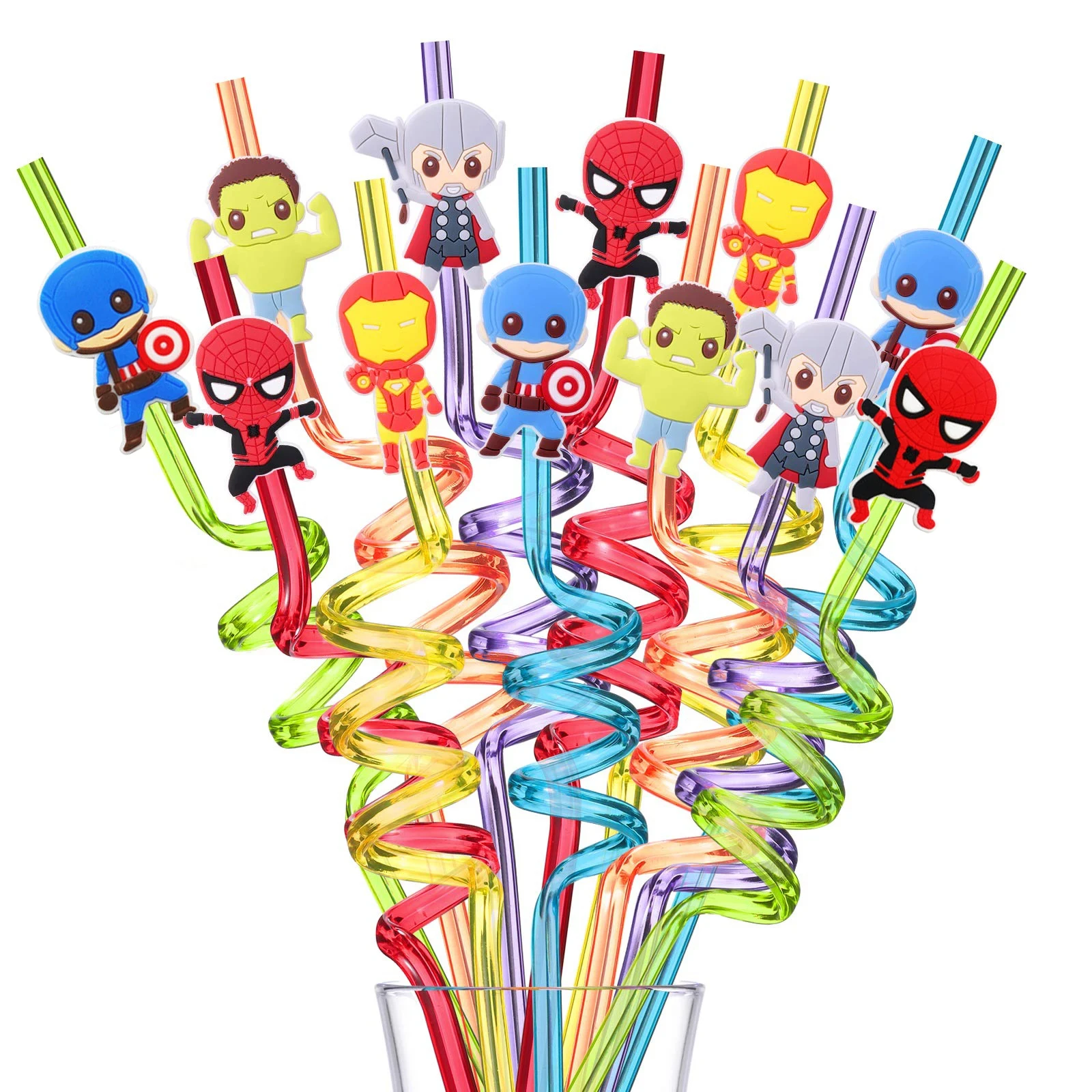 6-12Pcs-Superhero-Birthday-Party-Supplies-Reusable-Drinking-Straws-Kids ...