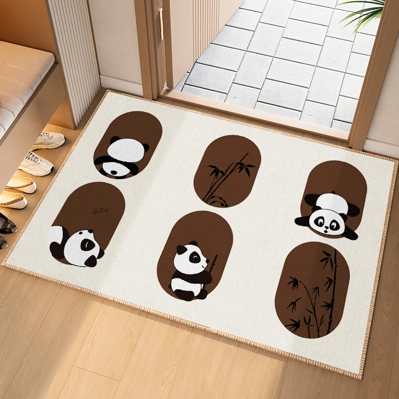 Cartoon Panda Pattern Carpet Bamboo Design Rug Door Mat with Paw Prints ...