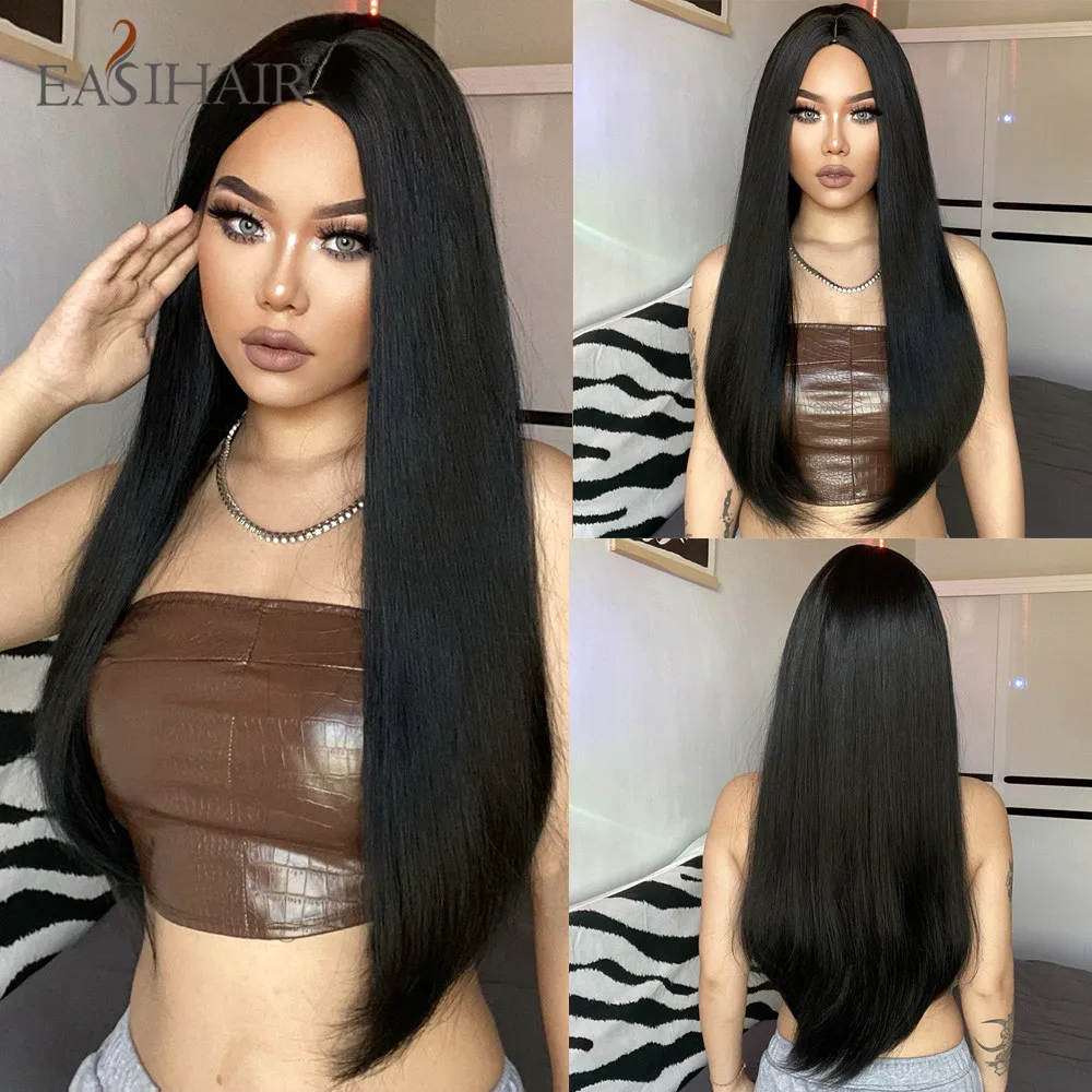 EASIHAIR-Long-Straight-Black-Synthetic-Wig-Middle-Part-Hair-Wig-for ...