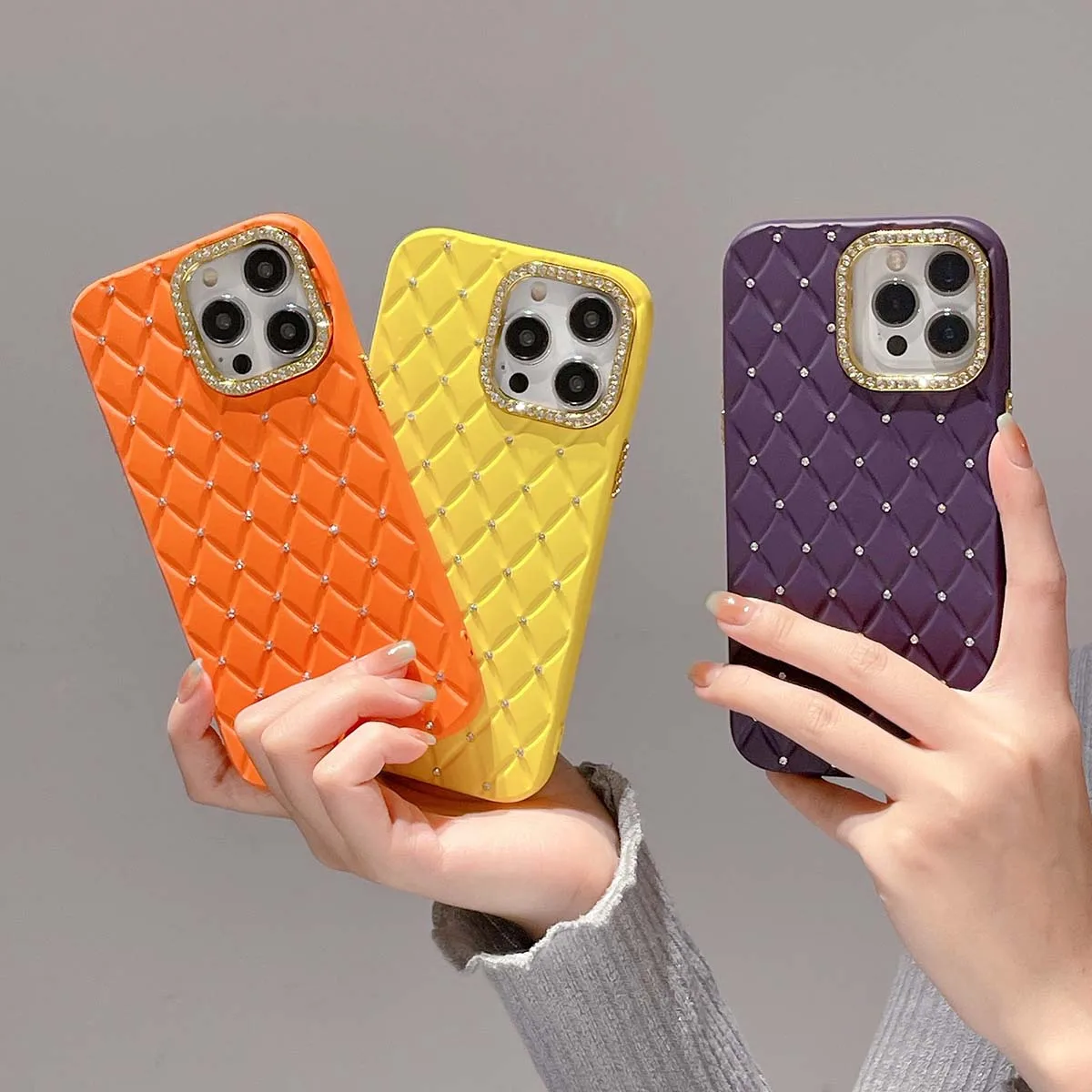 Luxury-Checkered-Glitter-Gem-Silicone-Back-Covers-For-iPhone-14-13-12 ...