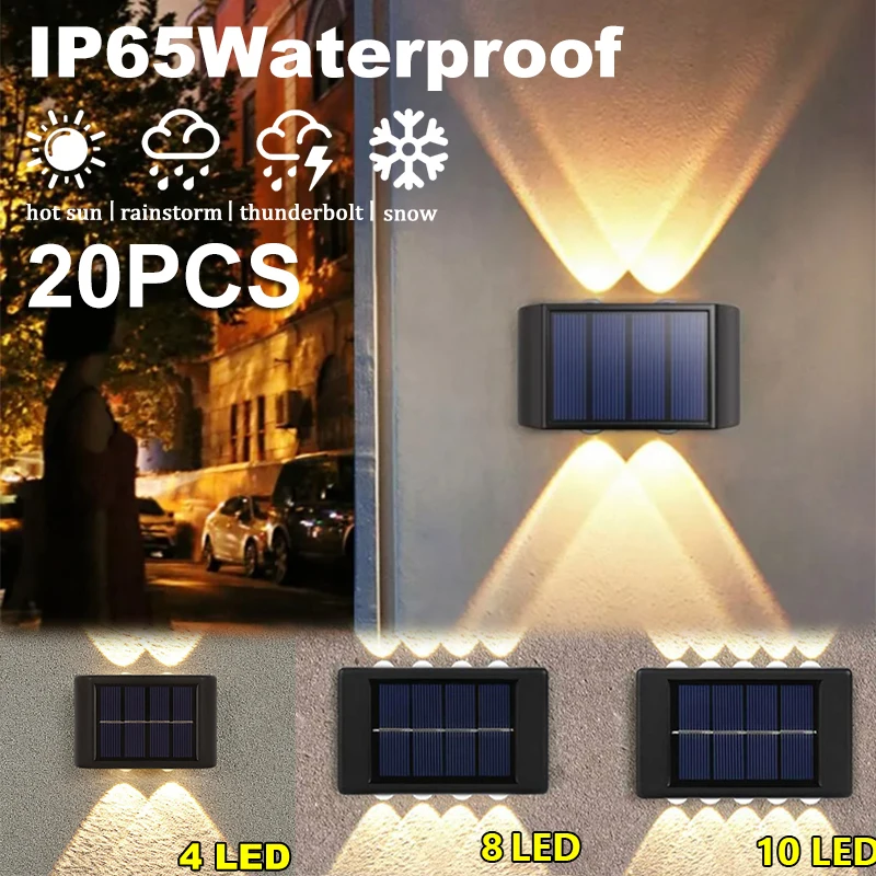 10 LED Solar Wall Lamp Outdoor Waterproof Solar Powered Light UP and ...