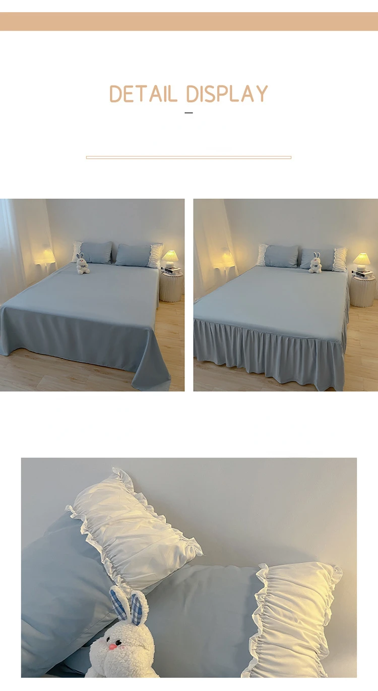 Ensemble de draps en lin monochromatique pour filles,housse de couette ...
