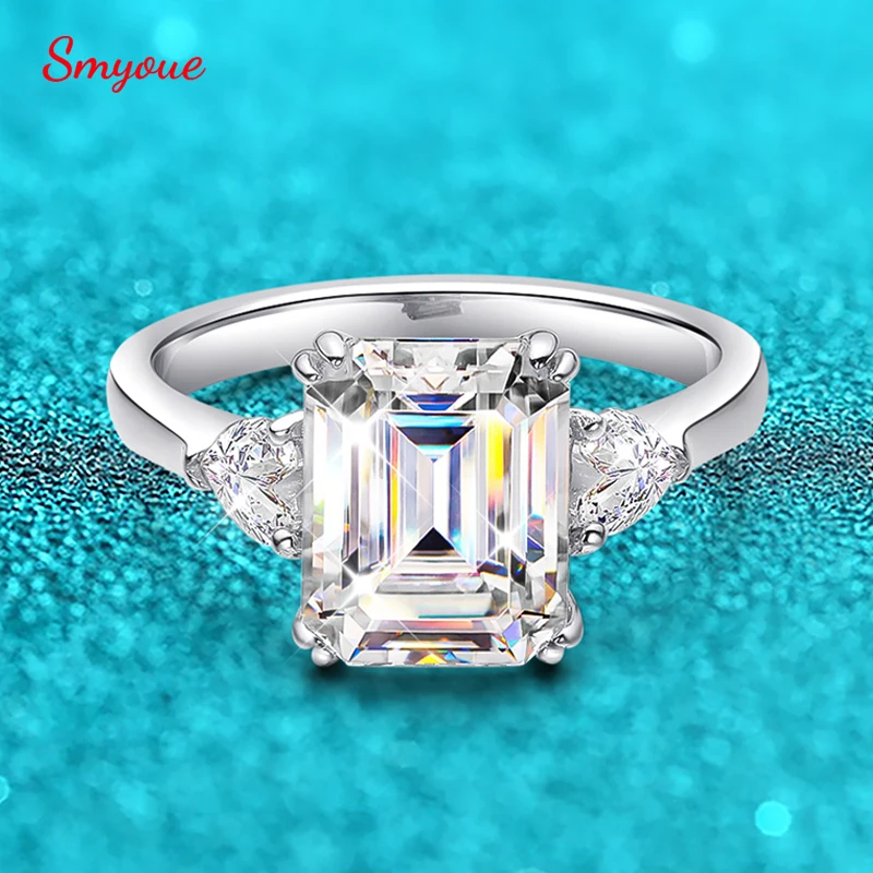 Smyoue 4ct Emerald Cut Certified Moissanite Ring for Women D Color Lab Diamond Wedding Band ...
