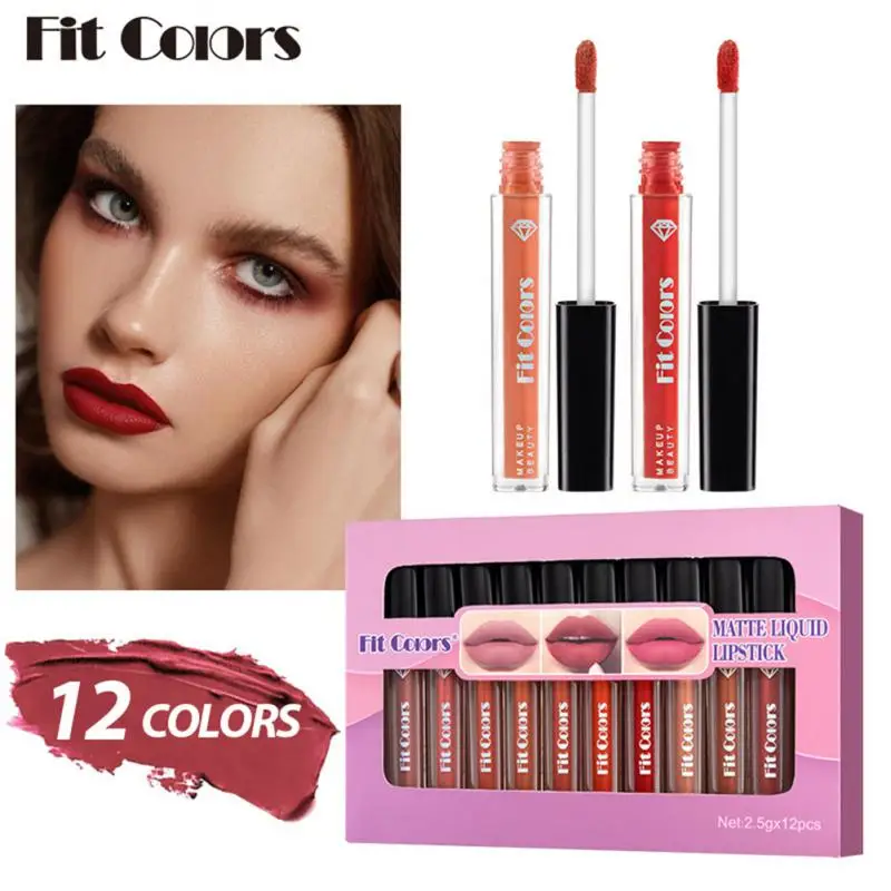 Fit Colors 12pcs Lipsticck Set Sexy Matte Red Lip Tint Makeup Velvet ...
