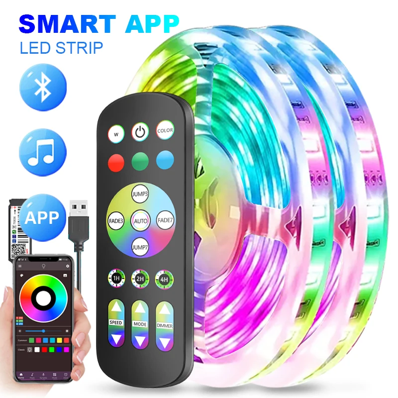 LED-Strip-Lights-5050-RGB-APP-Bluetooth-WiFi-USB-Flexible-Colors ...