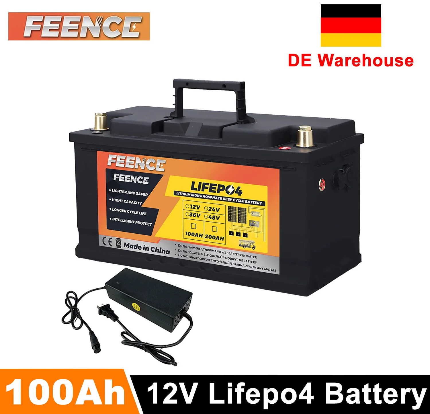 Feence 12V 100A LiFePO4 Battery Lithium Battery, Up to 6000 Deep Cycles ...