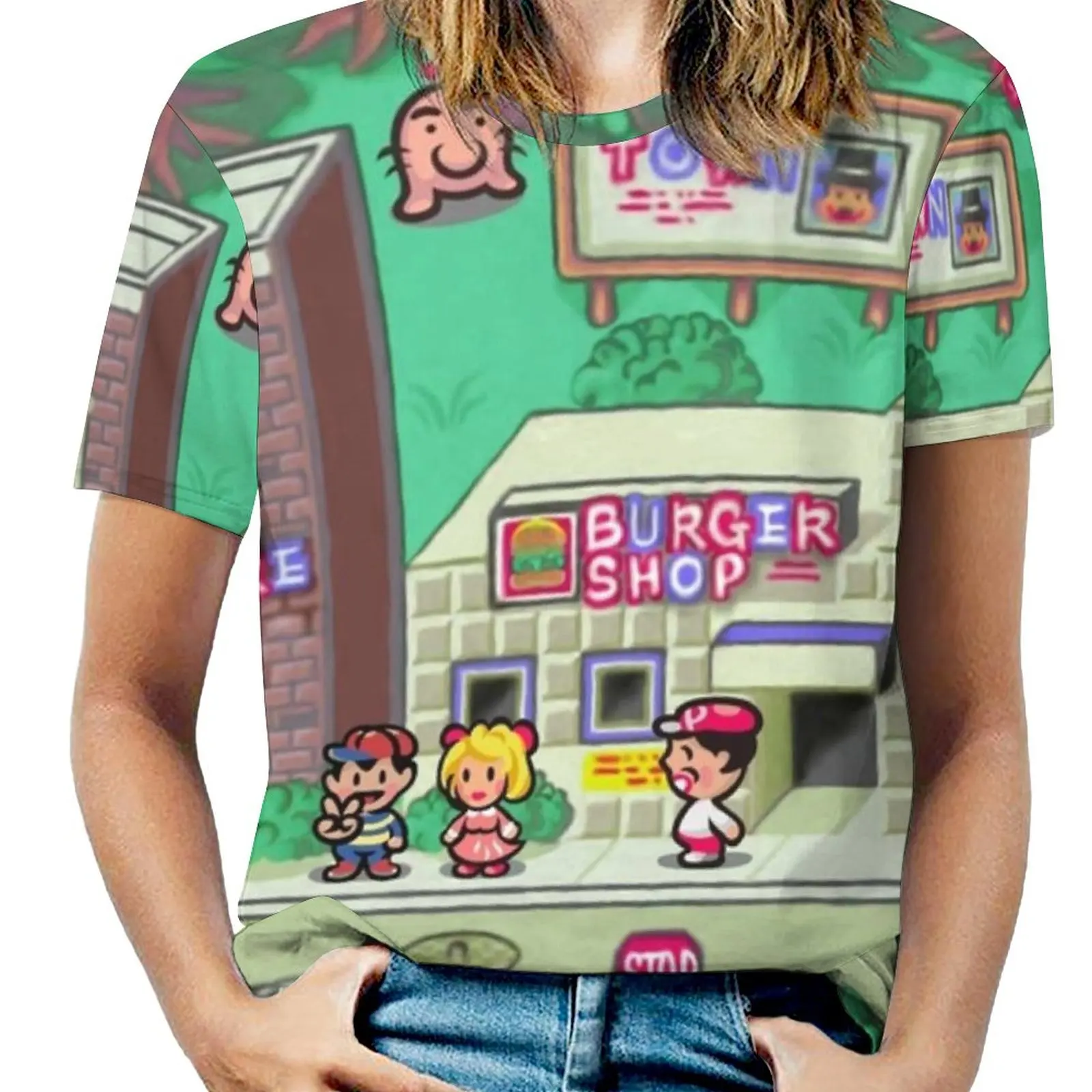 Earthbound-Town-Women-T-Shirt-Crewneck-Casual-Short-Sleeve-Tops-Summer ...