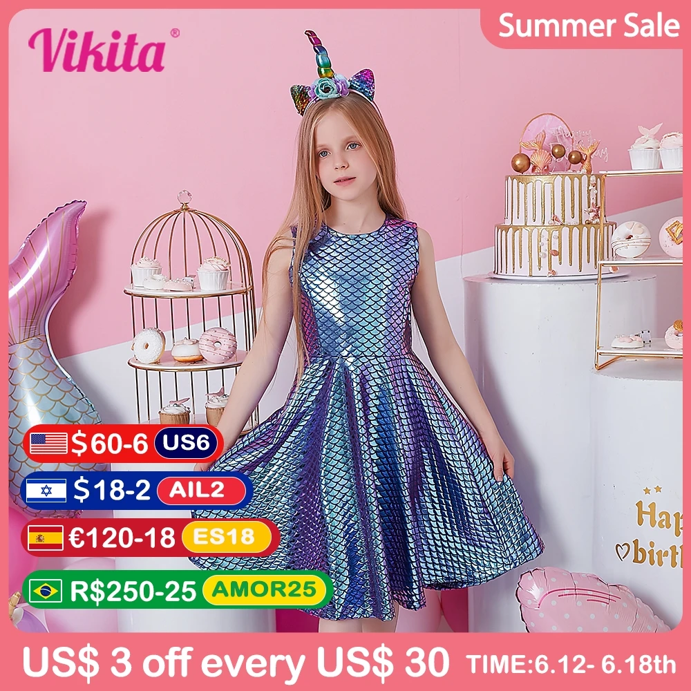 VIKITA Straight Mermaid Dress para meninas, vestidos casuais infantis ...