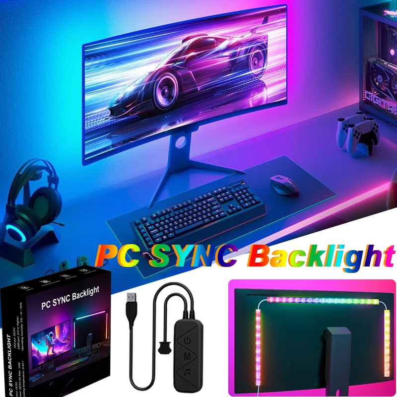 RGBIC PC SYNC Backlight Smart Gaming Computer Monitor Screen SYNC Light ...