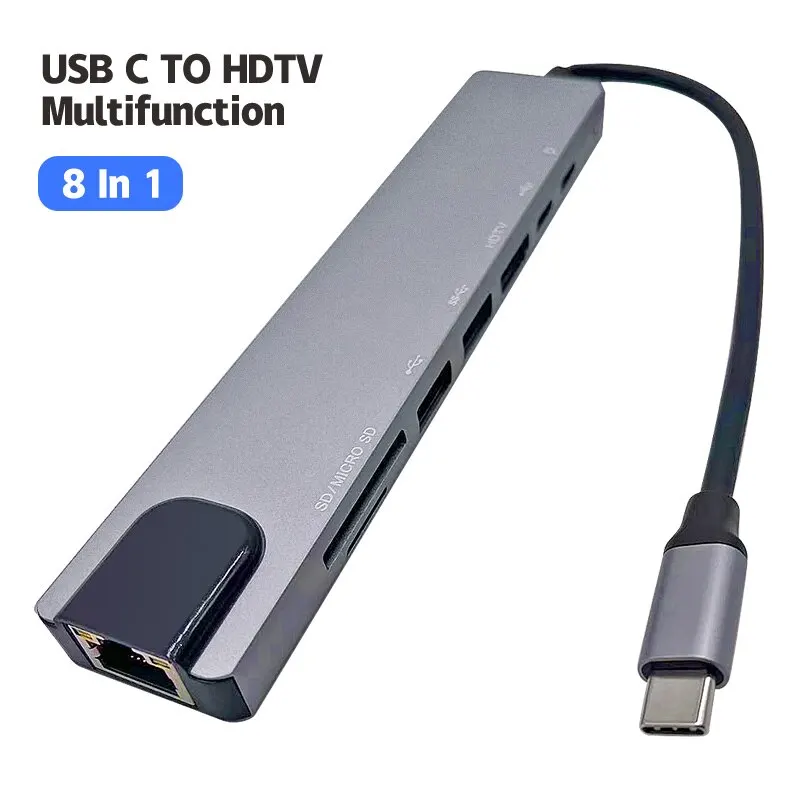Type C 8 In1 USB C Hub 8in1 Type C HDTV 4K Adapter RJ45 Lan Ethernet TF ...
