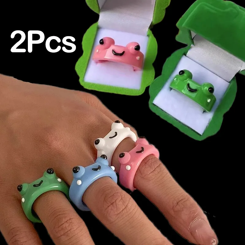 2pcs-Cute-Frog-Rings-Colorful-Polymer-Resin-Acrylic-Finger-Rings-Women ...