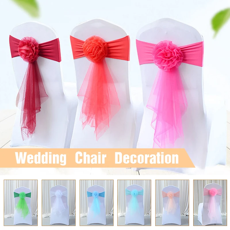 5X-Wedding-Chair-Elastic-Flower-Band-Bowknot-Party-Banquet-Chair ...