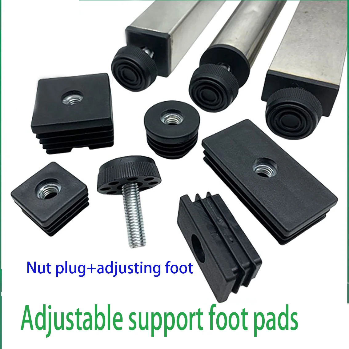 1PCS-Of-M8-30mm-Adjustable-Foot-Pads-With-Nuts-Pipe-Plugs-Black-Square ...