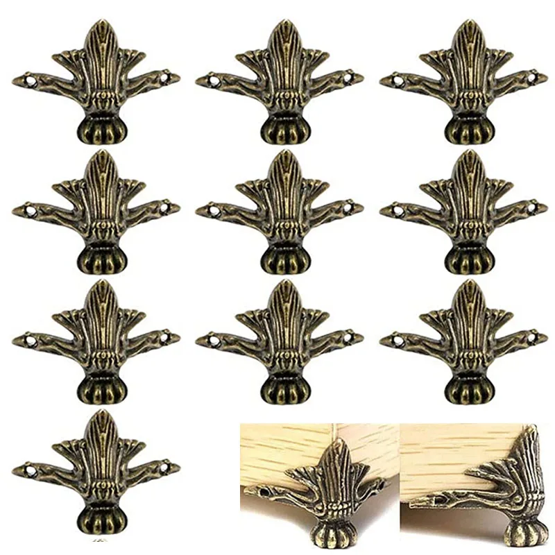 10PCS Antique Brass Box Legs Feet Wood Case Jewelry Chest Storage Box ...