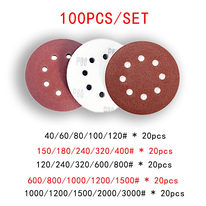 Sandpaper Set 5inch 8 Hole 125mm Woodworking Metal Grinding Disc ...