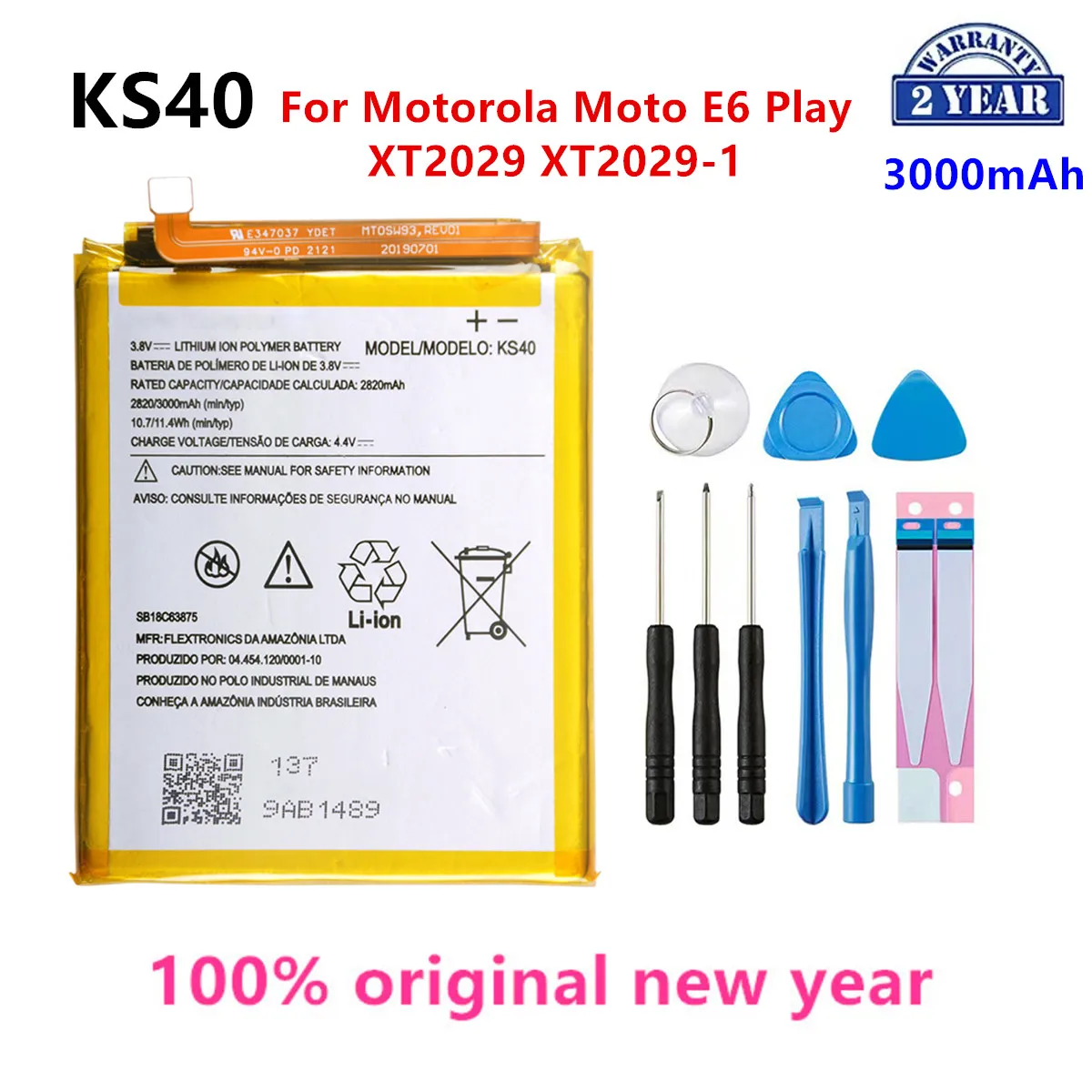100-Original-KS40-3000mAh-Battery-For-Motorola-Moto-E6-Play-XT2029 ...