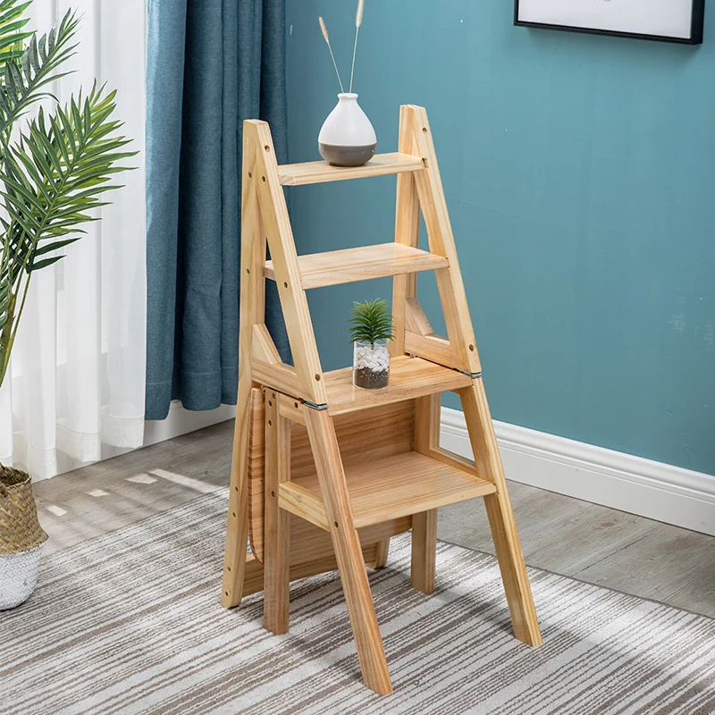Solid Wood Folding Ladder Household Folding Stair Chair Full Solid Wood ...