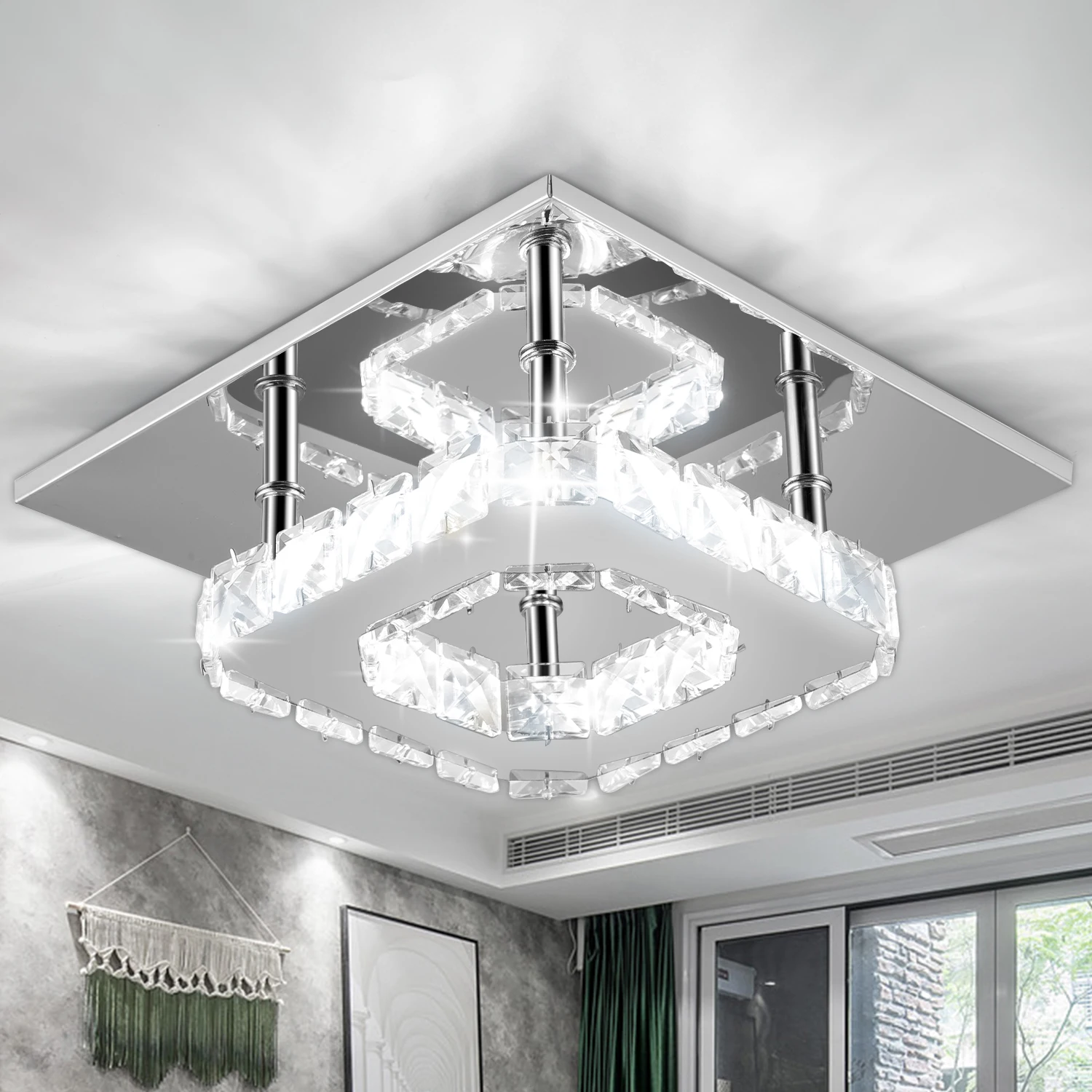 12W LED Crystal Ceiling Lamp 20cm Ceiling Light 6000K Cool White Light ...