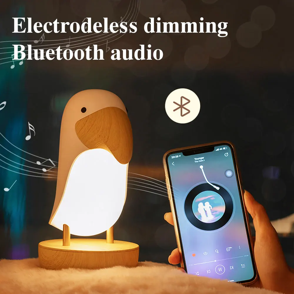 귀여운 블루투스 Led 야간 조명 투칸 버드 Usb 충전식 침실 테이블 램프 조도 조절 홈 조명 블루투스 스피커