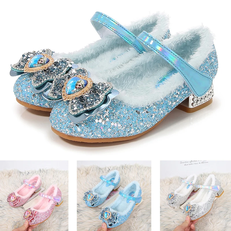 Winter-Shiny-Kids-Frozen-Princess-Elsa-High-Heels-Padded-Plush-Fluffy ...
