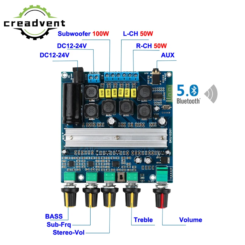 Placa amplificadora de Subwoofer TPA3116, 2x50W + 100W, Bluetooth 5,0, HIFI, Clase D, 2,1 ...