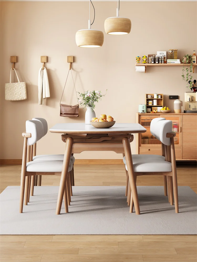 Nordic-log-wind-rock-slab-dining-table-modern-simple-small-apartment-folding-retractable-round ...