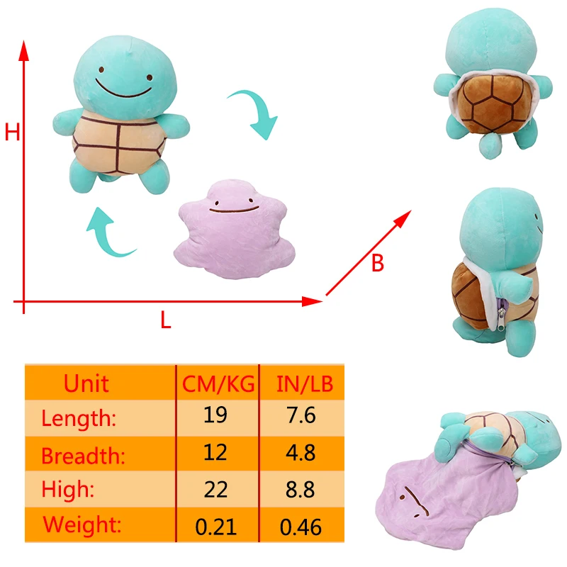 Pokemon Ditto Fliped Plush Doll Dragonite Magikarp Trubbish Double ...