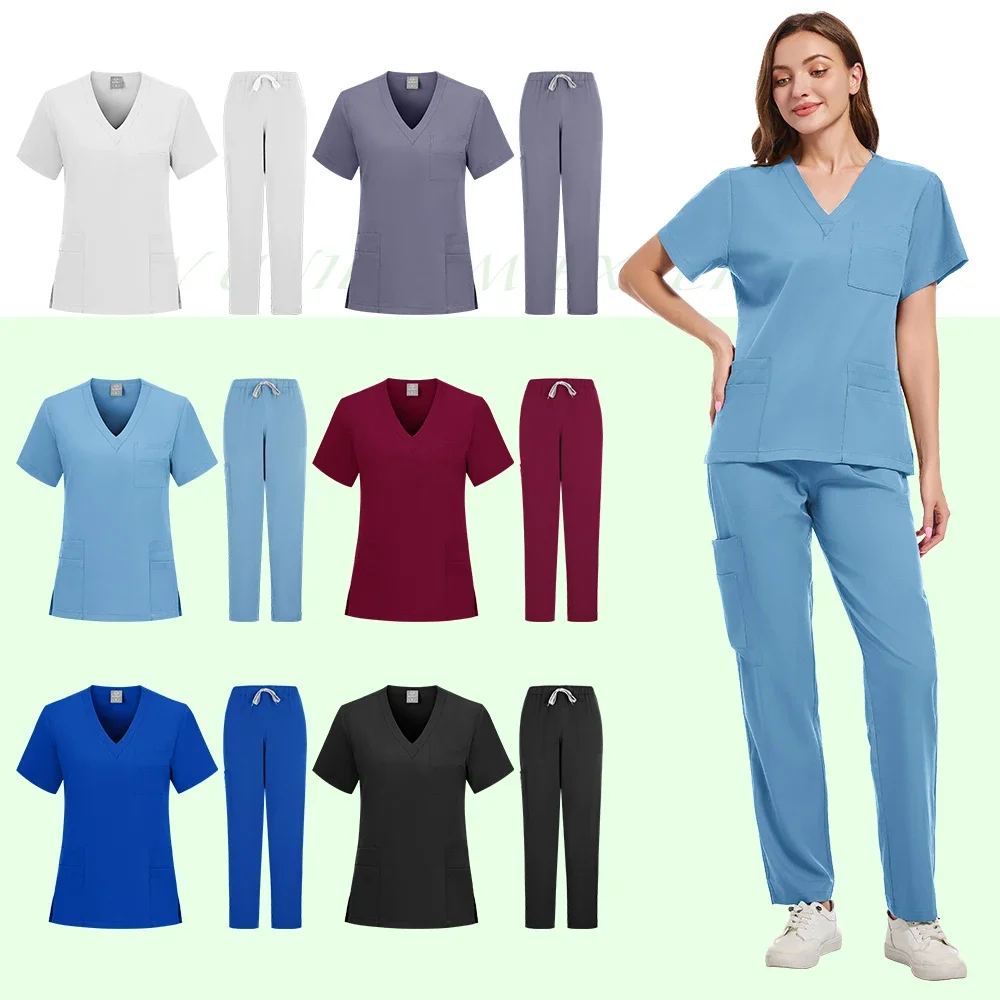Uniform-set-Short-sleeved-scrubbed-top-and-pocket-pants-Medical-nurse ...