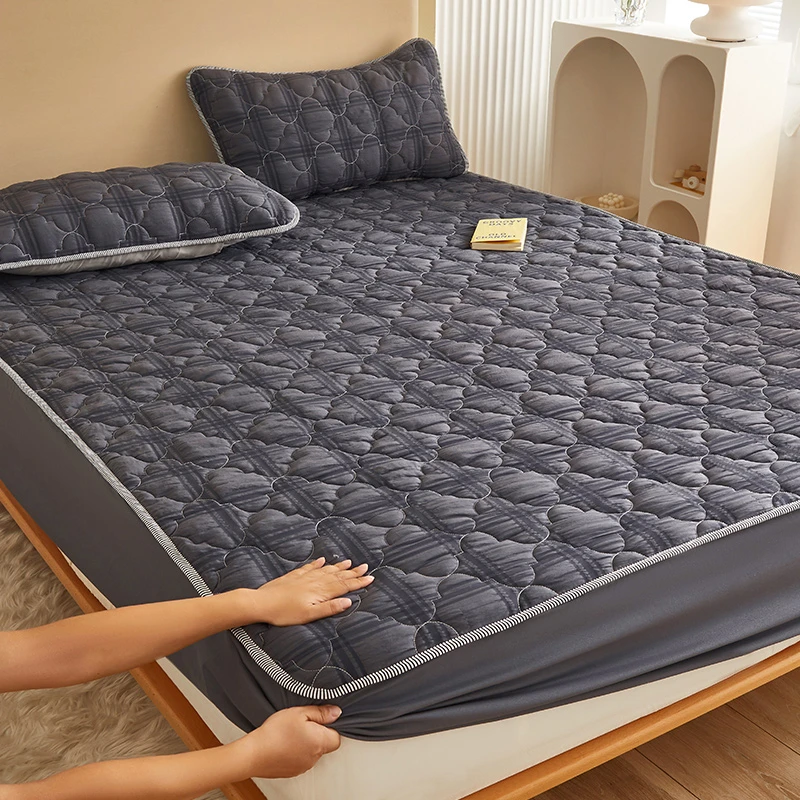 Quilted Bed Cover Solid Color Mattress Cover Thicken Queen King ...