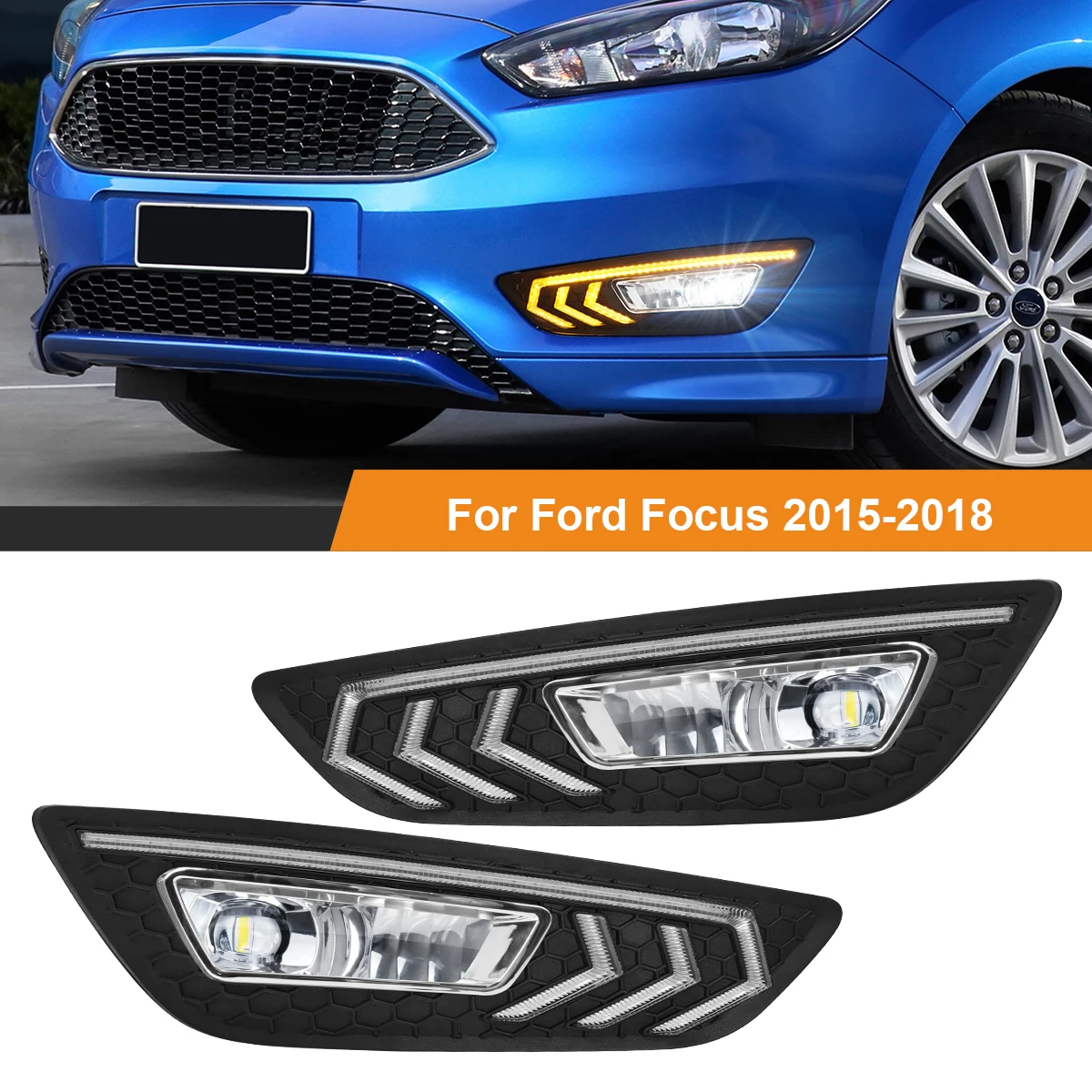 For-Ford-Focus-2015-2016-2017-2018-Daytime-Running-Lights-DRL-Led-Fog ...