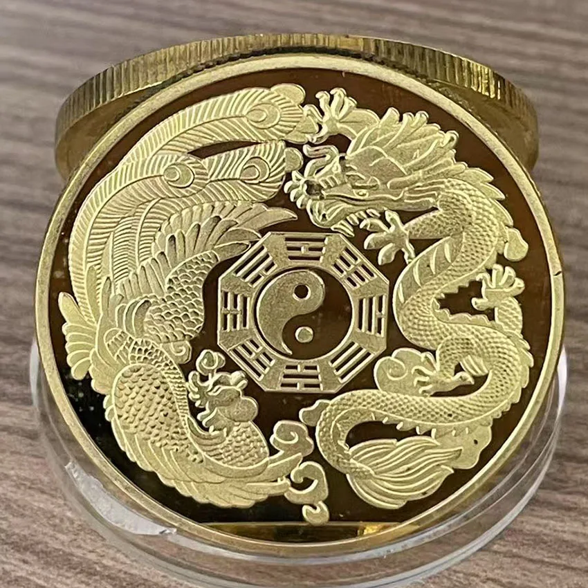 Taiji Dragon and Phoenix Commemorative Coin Collection Coins souvenir ...