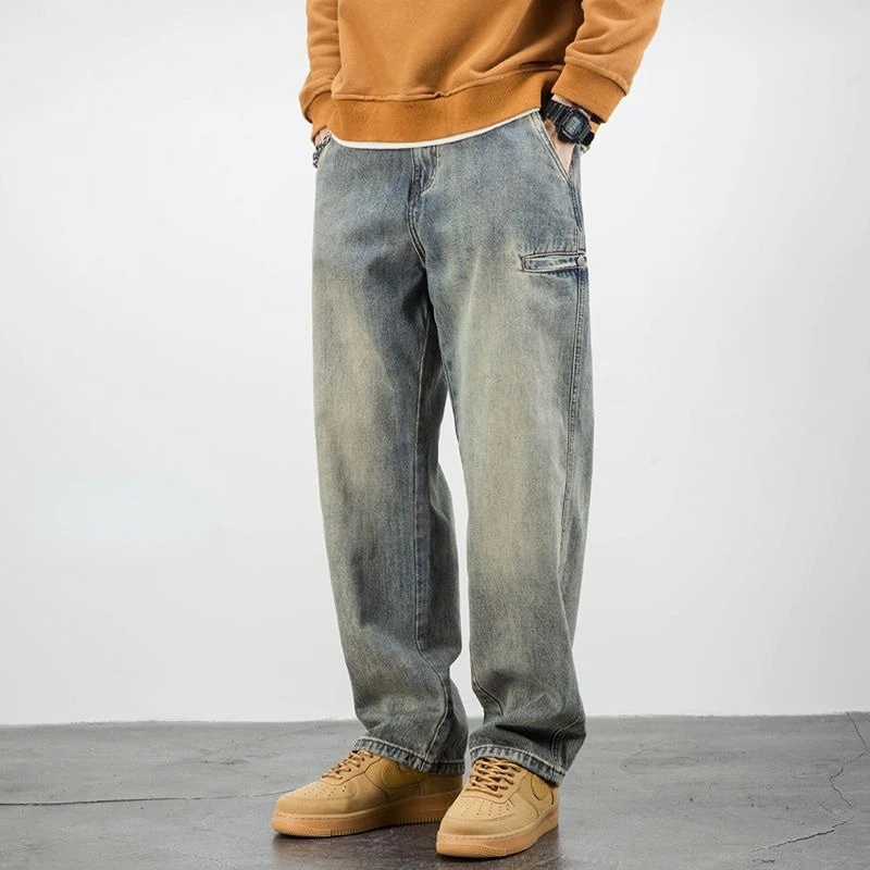 Stretch Men's Jeans Washed Motorcycle Trousers Vintage Man Cowboy Pants ...