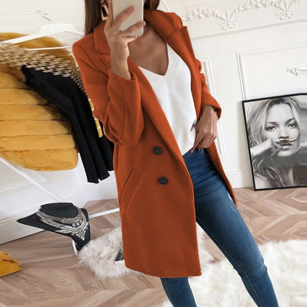 Women-Long-Sleeve-Woolen-Coat-Lapel-Solid-Color-Long-Jacket-Coat-New ...