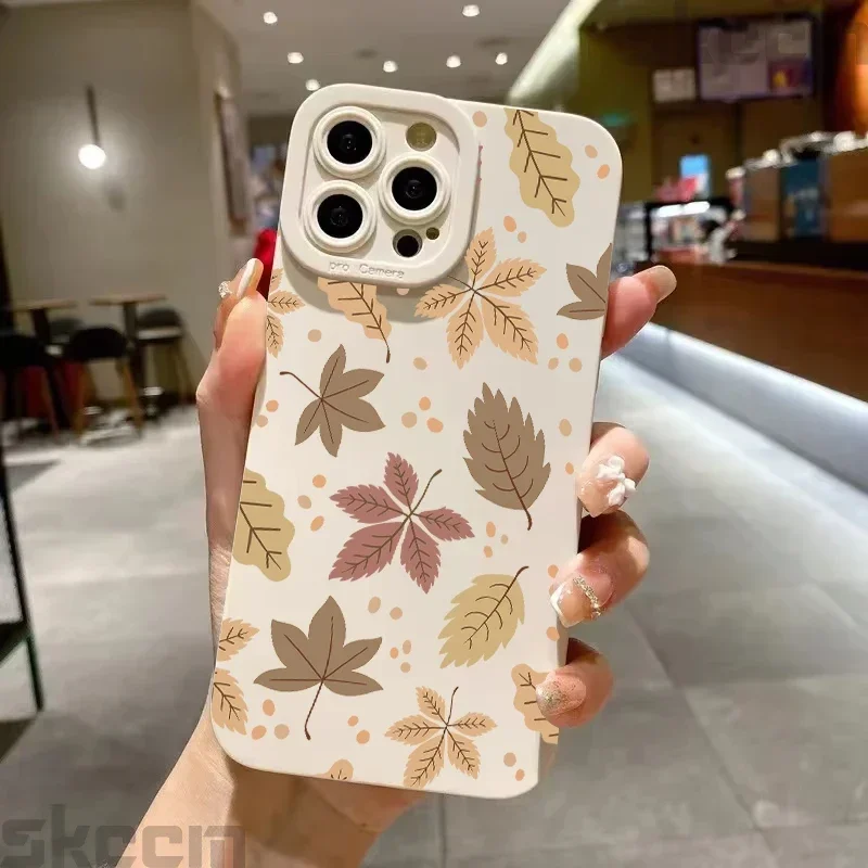 Retro Maple Leaf Pattern Phone Case For iPhone 16 15 14 Pro Max 11 12 ...