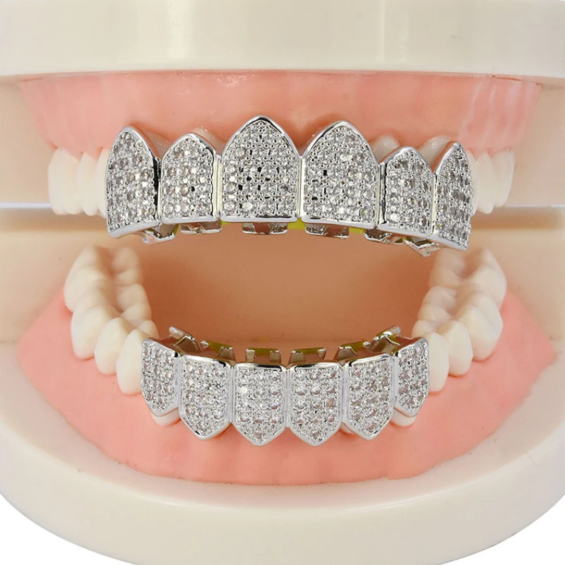 HipHop CZ Teeth Set For Unisex Top Bottom Mouth Gold Silver Color Teeth ...