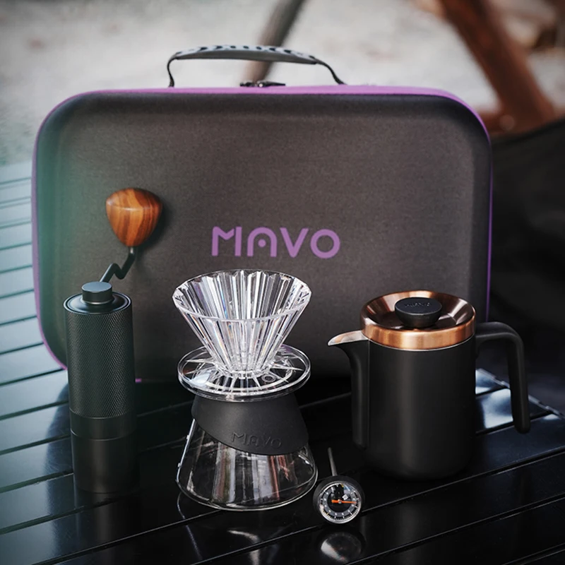 MAVO Pour-Over Coffee Set : Grinder+Dripper+300ml Glass Server+Kettle ...
