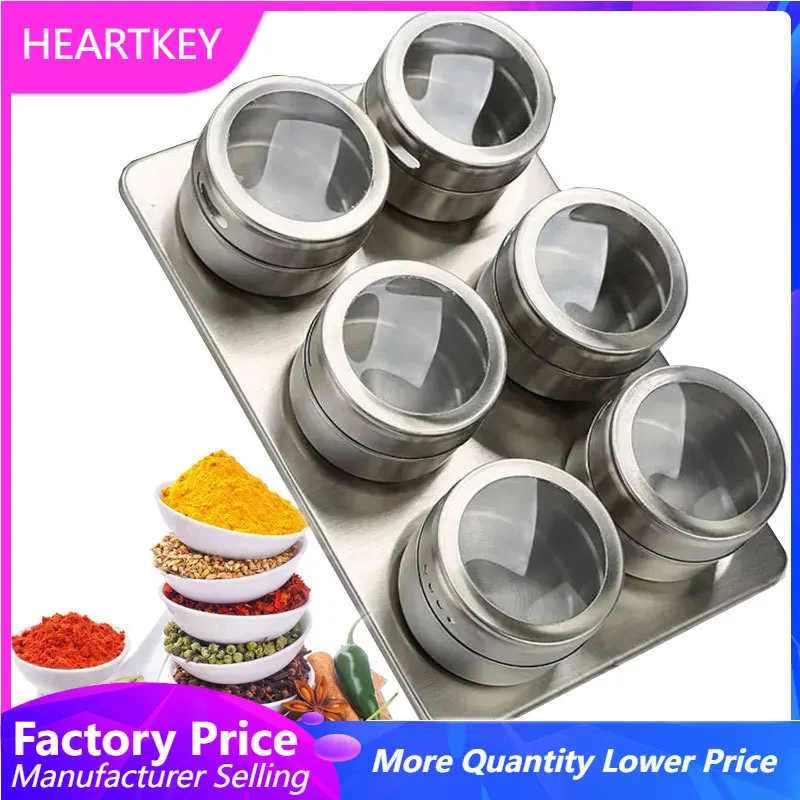 Magnetic Spice Jars Stainless Steel Spice Sauce Storage Container Clear ...