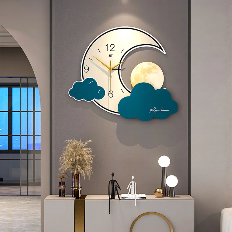 Moon Shape Cloud Design Wall Clock Household Mute Timepiece Nordic ...